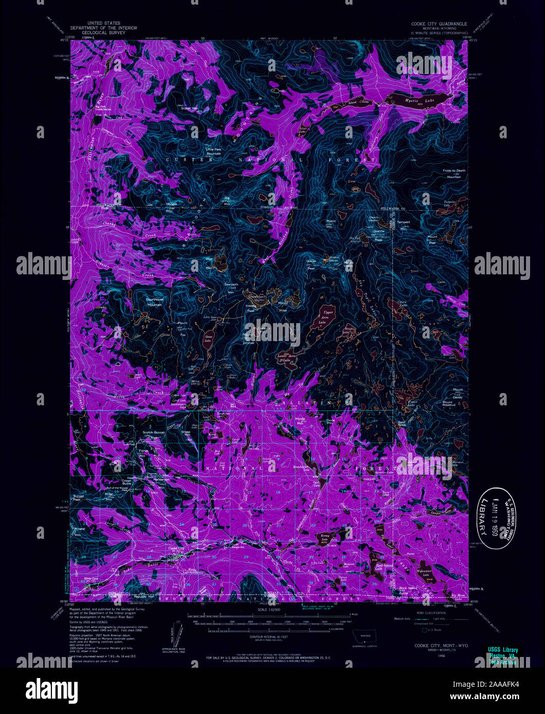 USGS TOPO Map Montana MT Cooke City 267941 1956 62500 Inverted ...