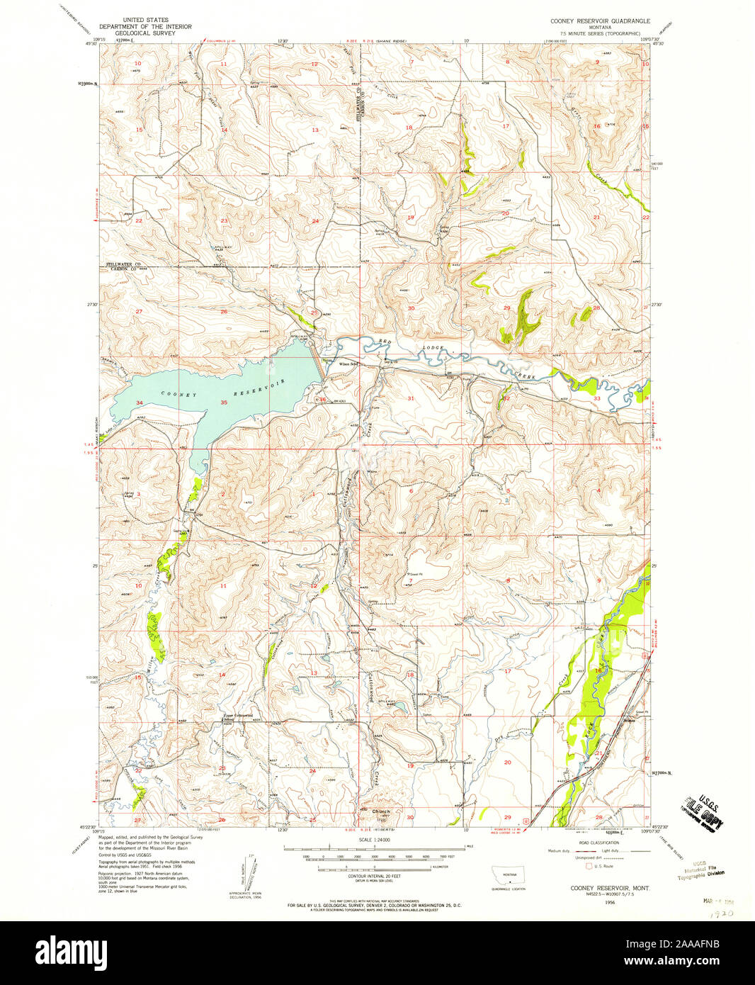 USGS TOPO Map Montana MT Cooney Reservoir 263139 1956 24000 Restoration ...