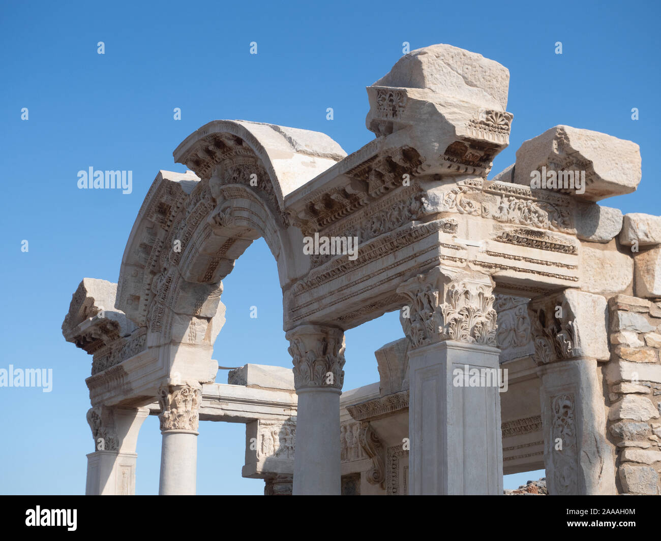 Close up of the carved arch featuring the goddess of victory, Tyche, on ...