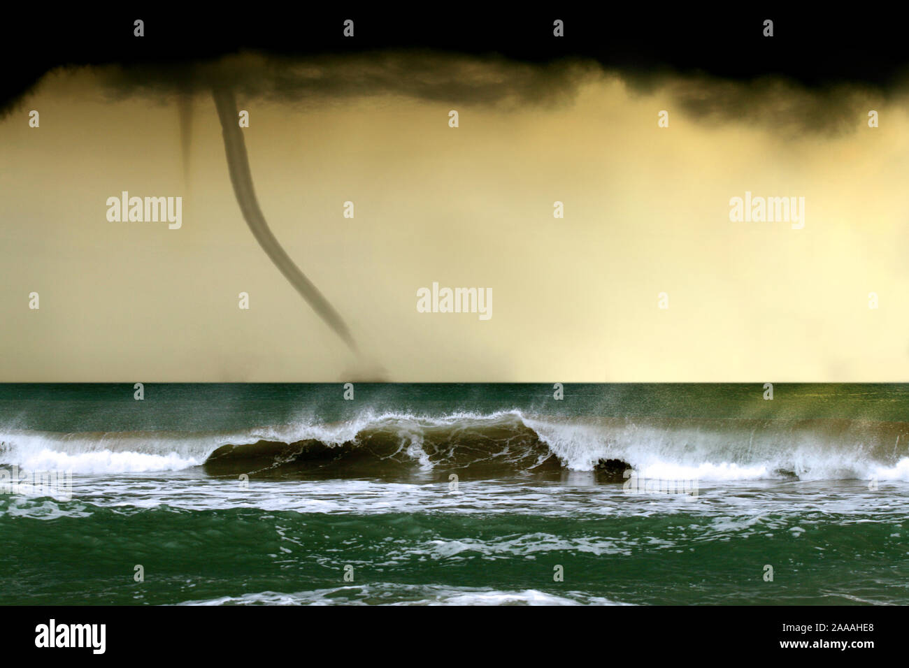 bad weather and storm with the wind on the sea. tornado over the ocean ...