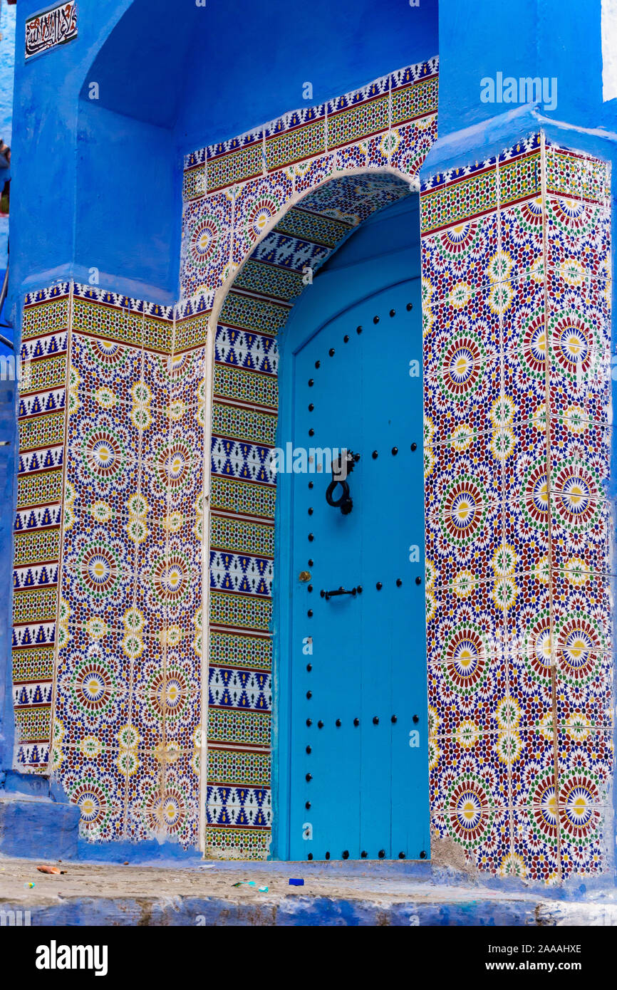 Streets and Facades of the blue houses in Chefchaouen, Morocco Stock ...