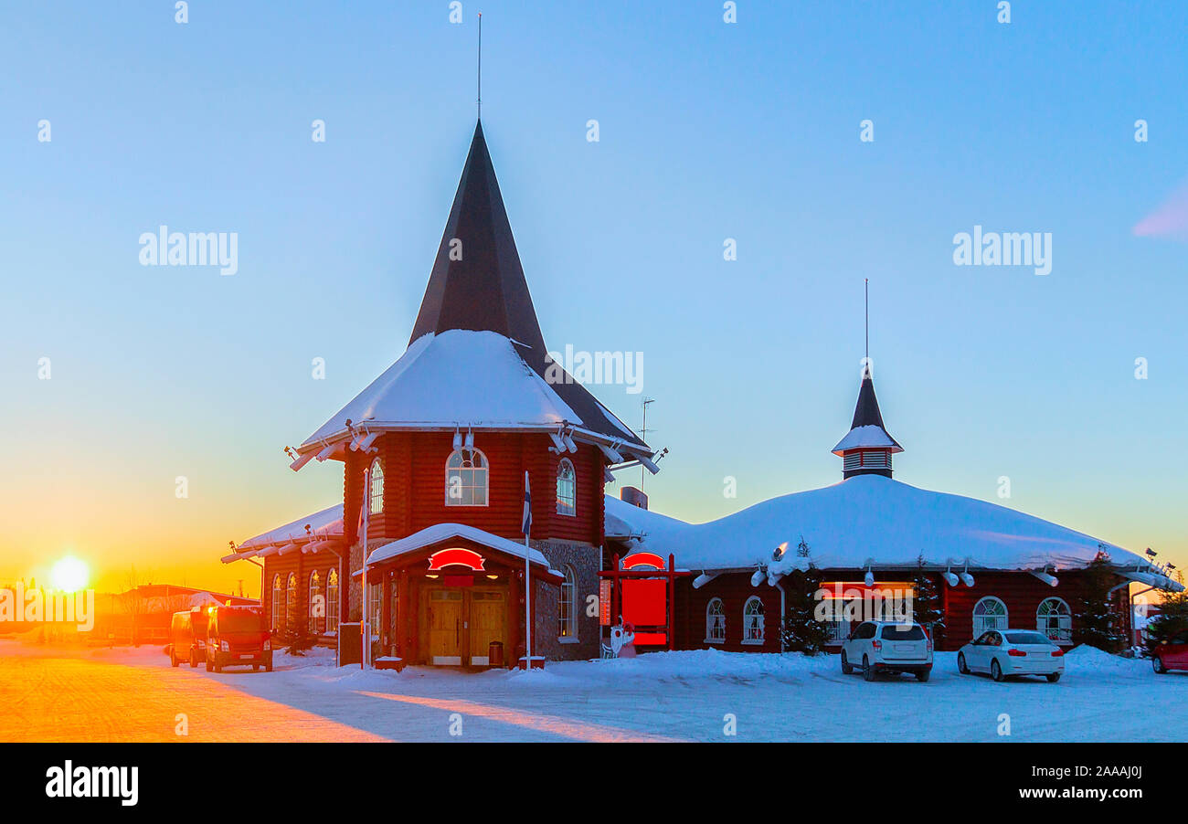 Reception Santa Claus Holiday Village Lapland sunset new Stock Photo ...