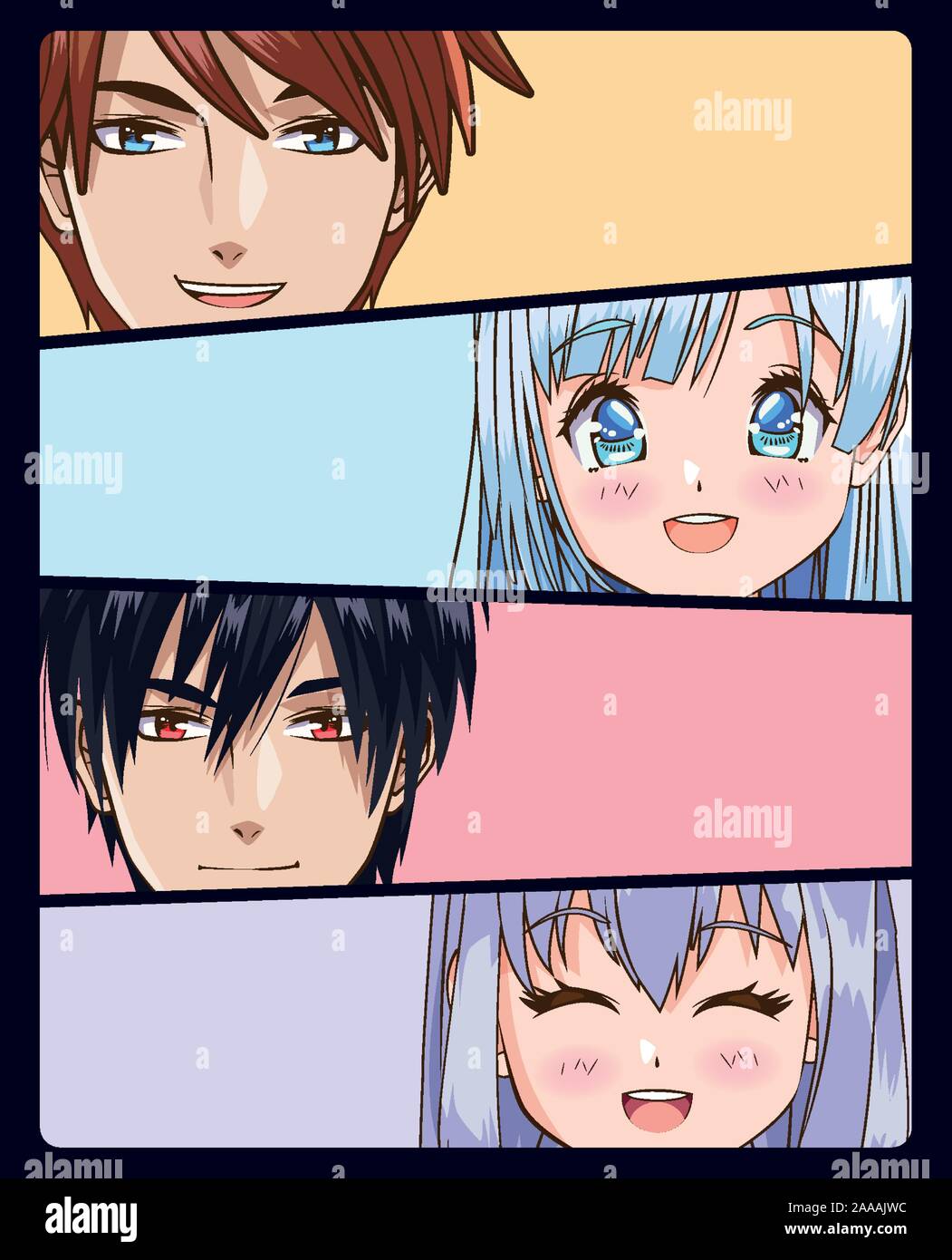 group of faces young people anime style characters Stock Vector Image ...