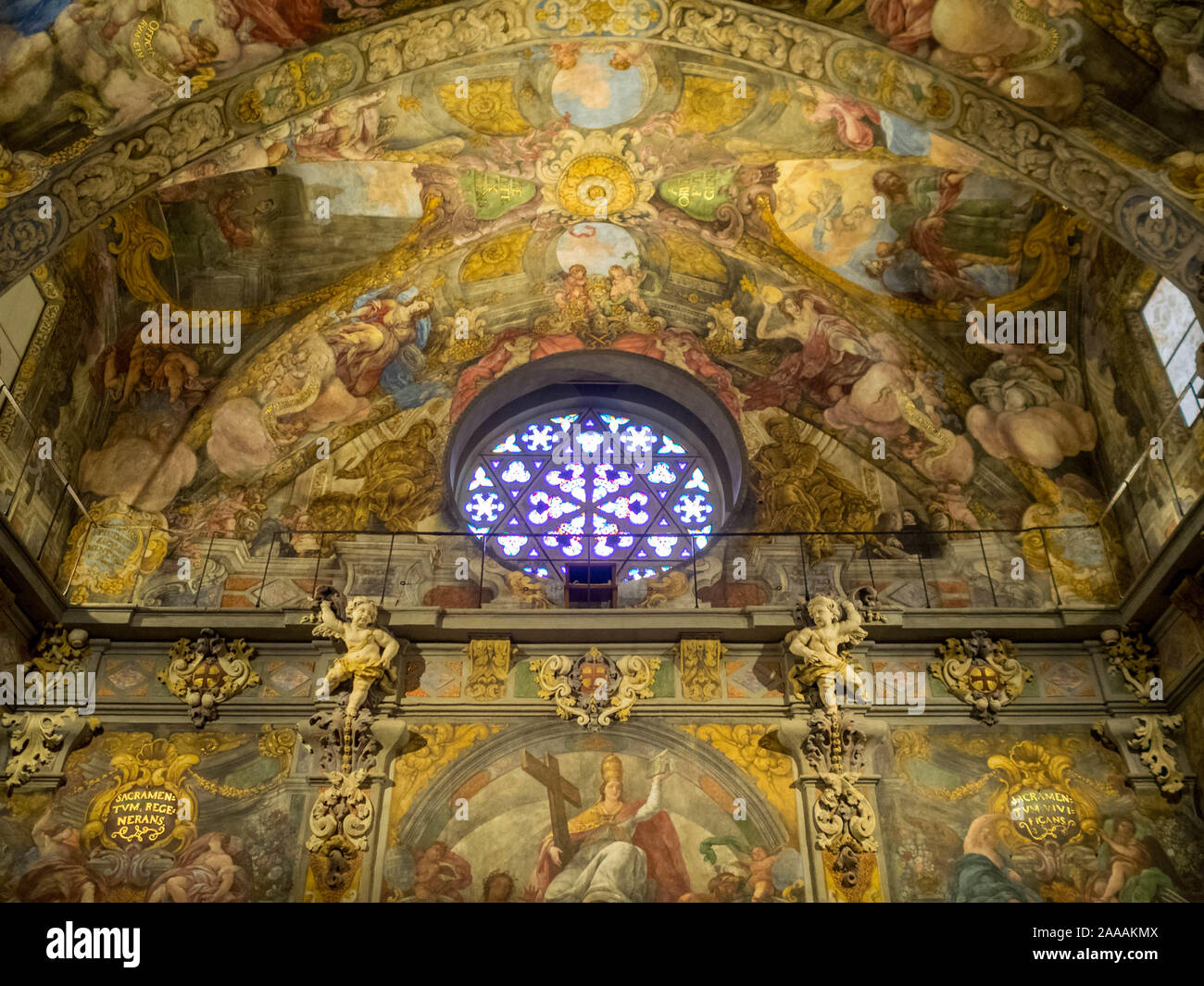 Fresco covered interior of St Nicolas de Bari and St Peter Martir ...