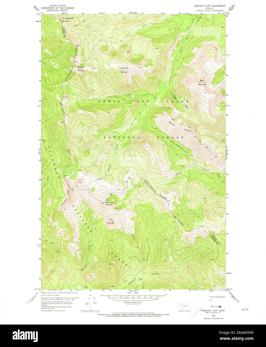 USGS TOPO Map Montana MT Crescent Cliff 263214 1958 24000 Restoration ...