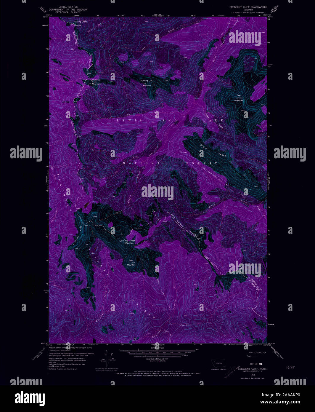 USGS TOPO Map Montana MT Crescent Cliff 263214 1958 24000 Inverted ...