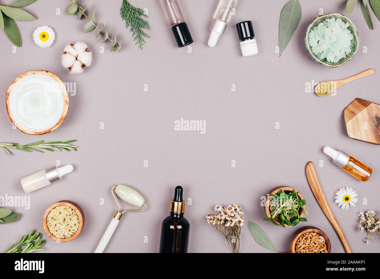 Frame made of natural components for self-care. Flat lay style. Scrub ...