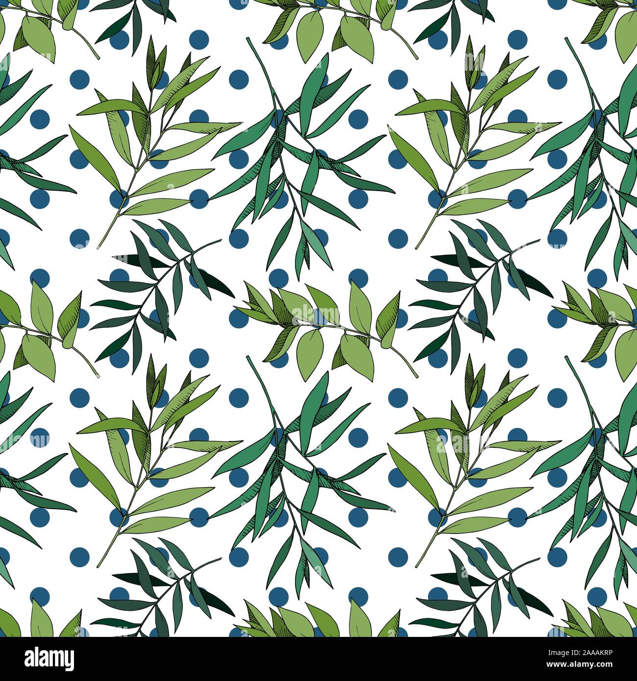Vector Eucalyptus leaves branch. Black and white engraved ink art. Seamless background pattern ...