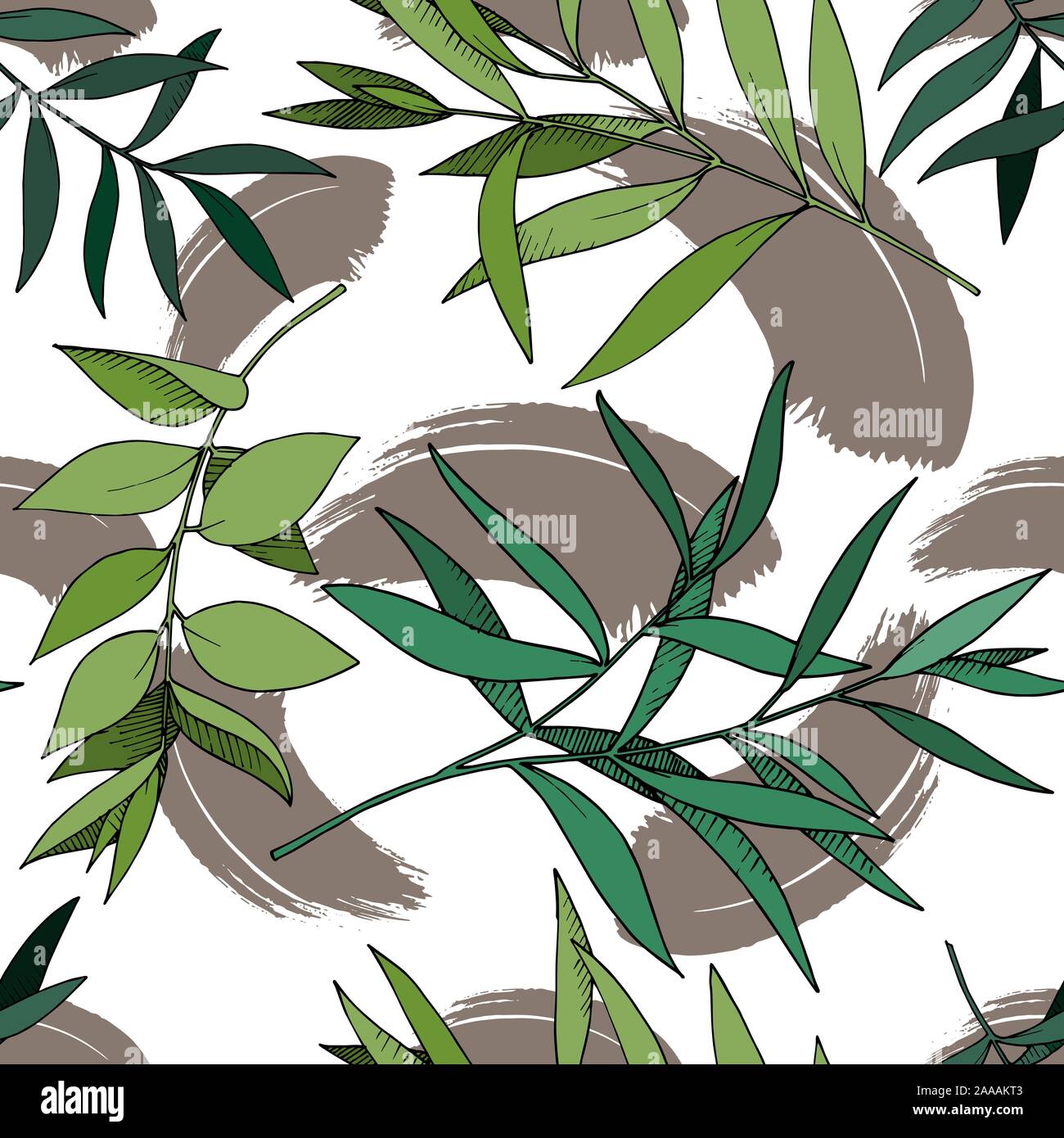 Vector Eucalyptus leaves branch. Black and white engraved ink art. Seamless background pattern ...
