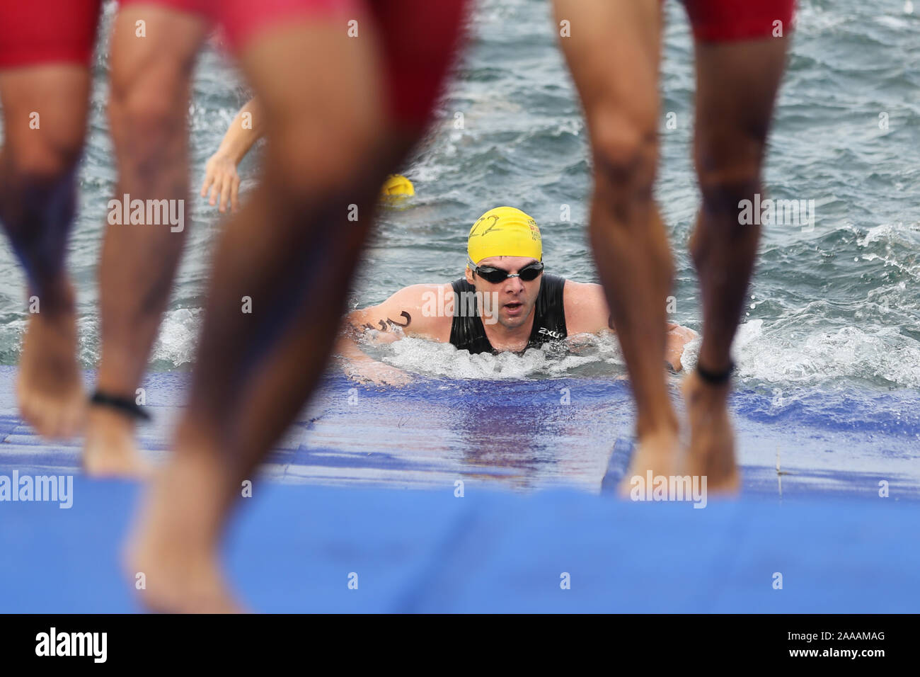 ISTANBUL, TURKEY - AUGUST 04, 2019: Athletes competing in swimming ...