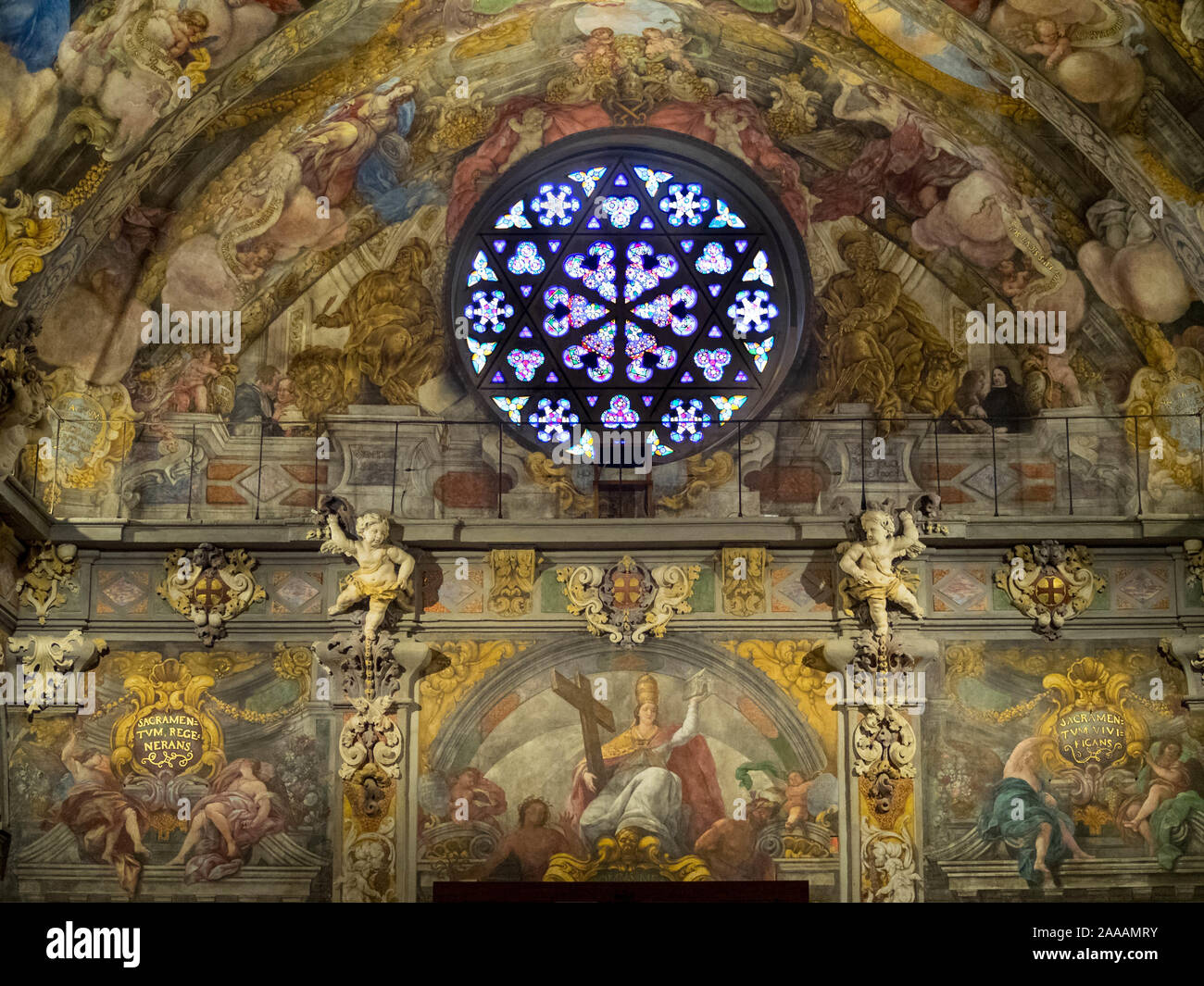 Fresco covered interior of St Nicolas de Bari and St Peter Martir ...