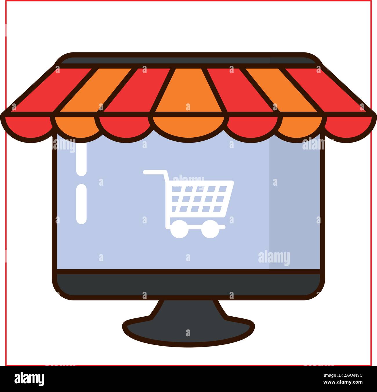 desktop computer with parasol and cart shopping Stock Vector Image ...