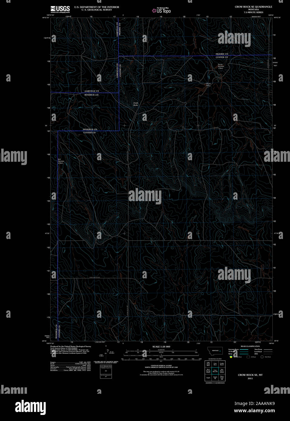 USGS TOPO Map Montana MT Crow Rock SE 20110609 TM Inverted Restoration ...