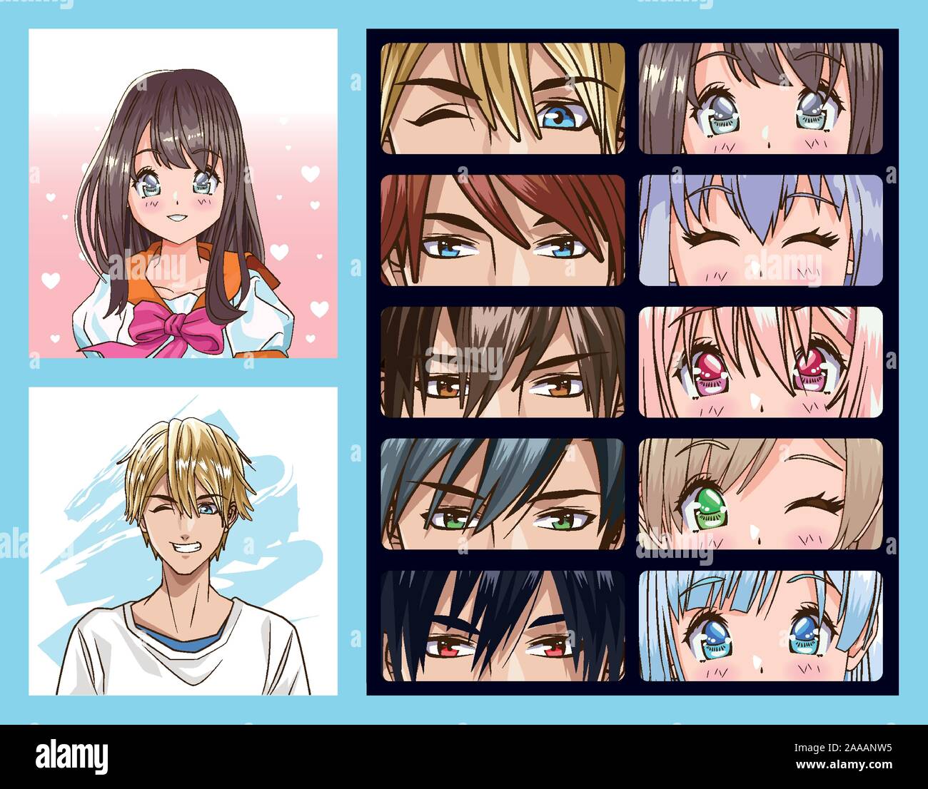 group of faces young people anime style characters Stock Vector Image ...