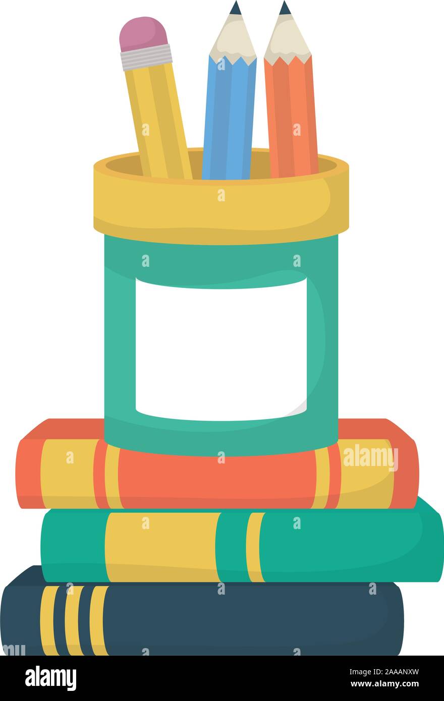 pile text books with pencil holder Stock Vector Image & Art - Alamy