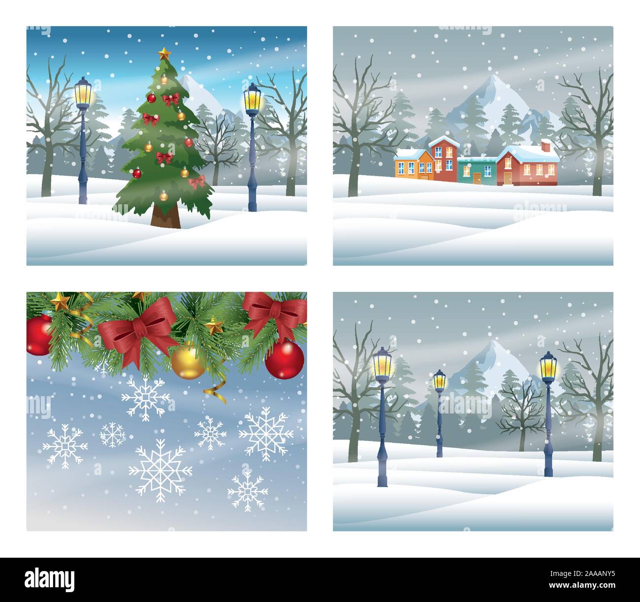 merry christmas cards with snowscapes scenes Stock Vector Image & Art ...