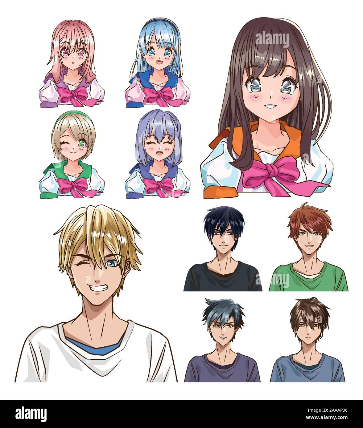group of young people anime style characters Stock Vector Image & Art ...