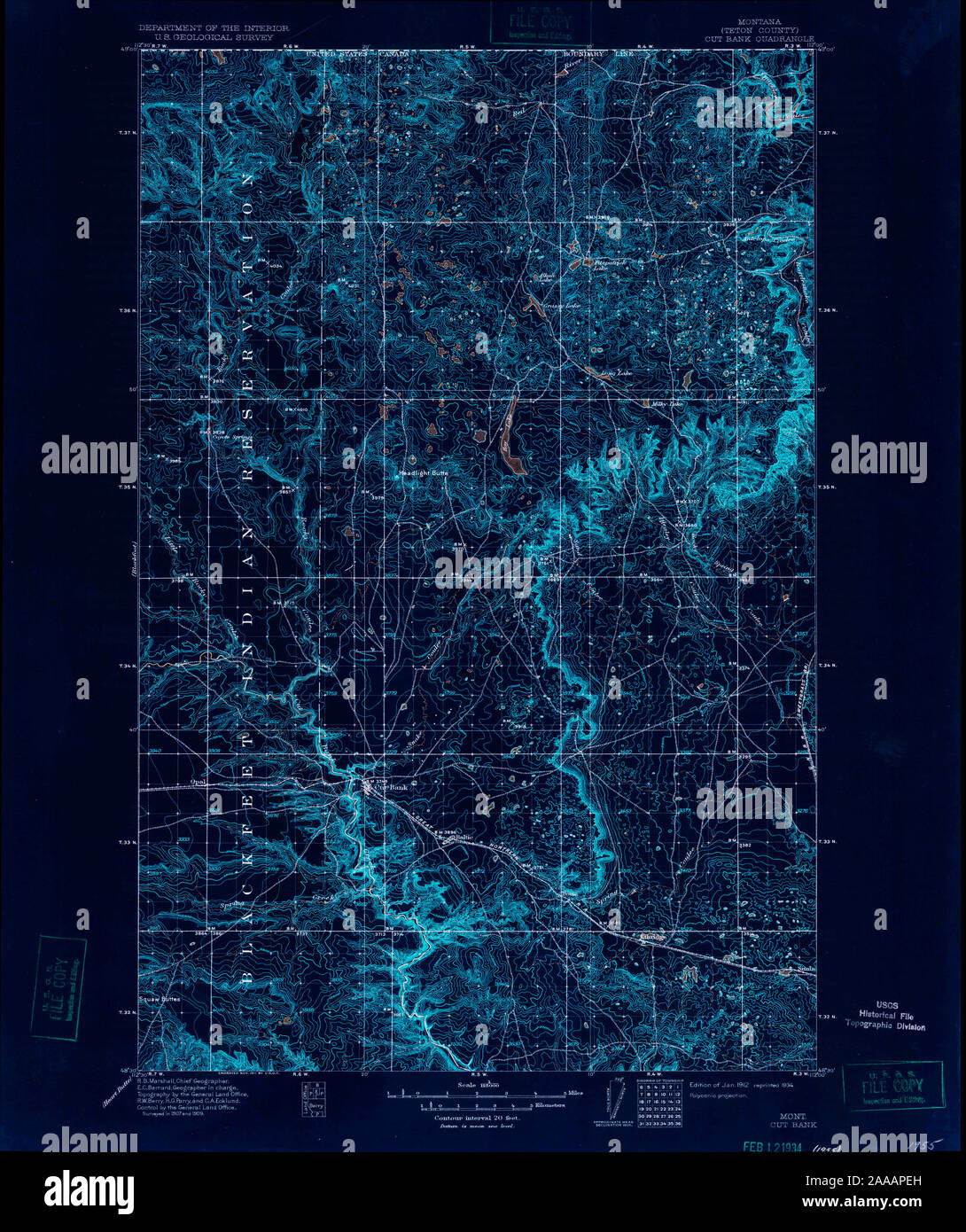 USGS TOPO Map Montana MT Cut Bank 268539 1912 125000 Inverted ...