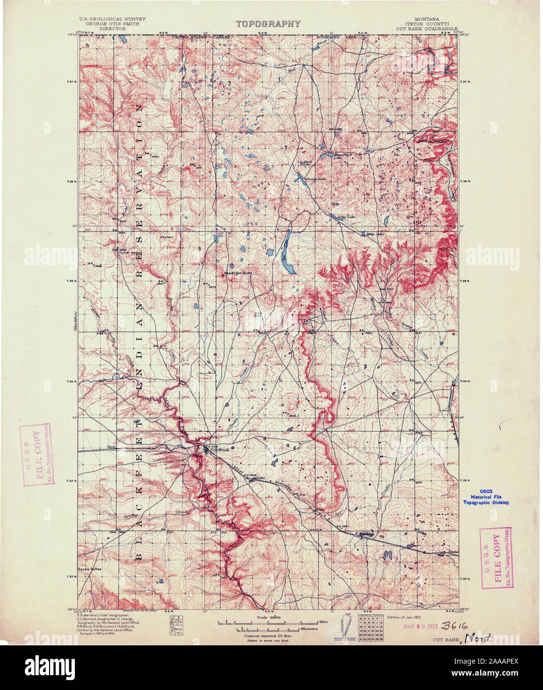 USGS TOPO Map Montana MT Cut Bank 268537 1912 125000 Restoration Stock ...