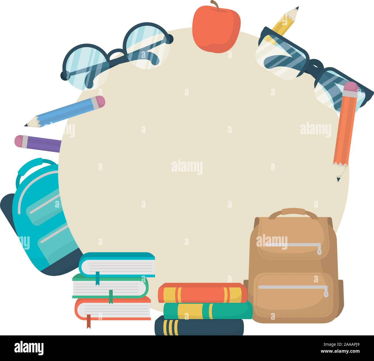 set of school supplies education circular frame Stock Vector Image ...