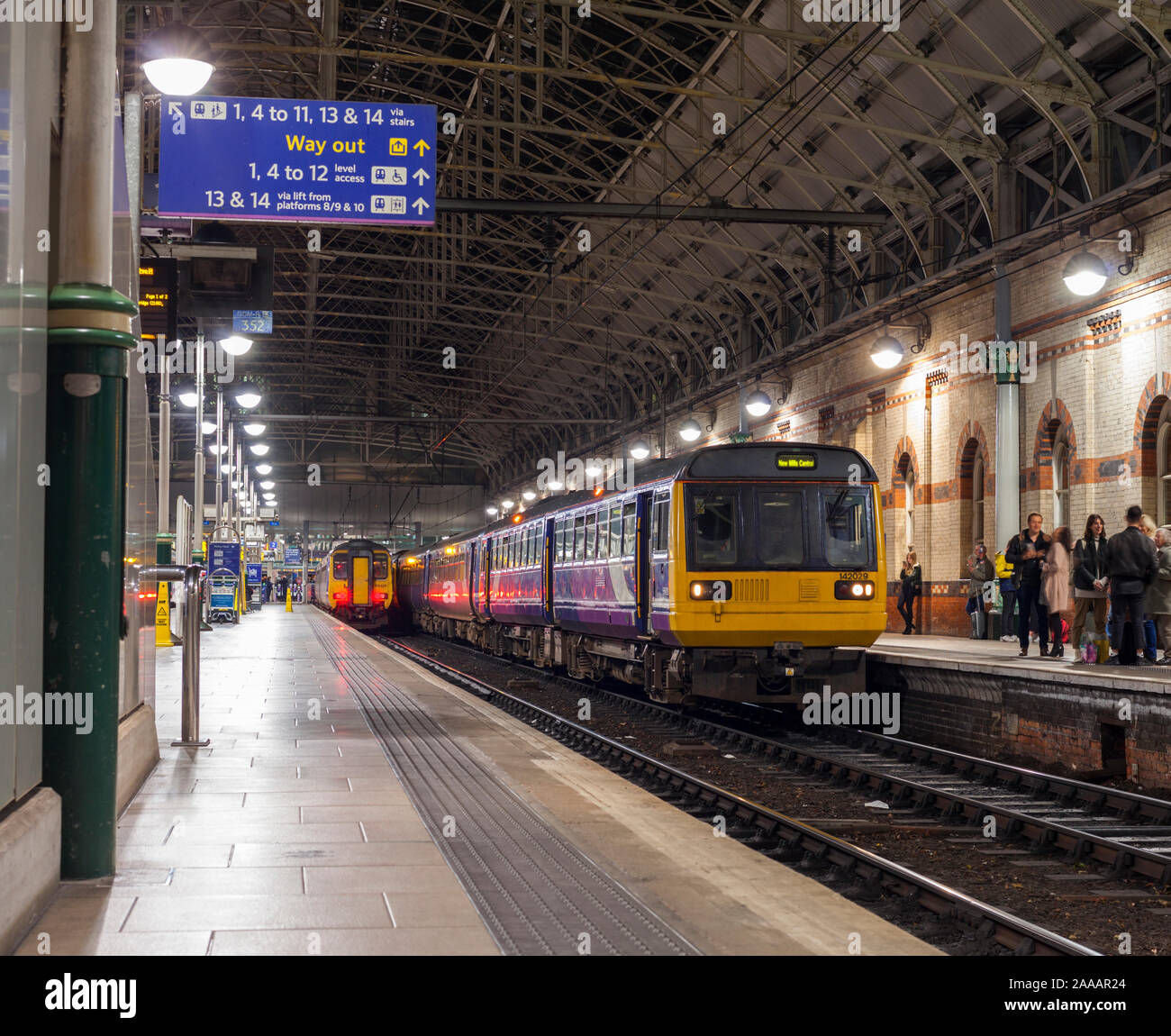 Arriva Northern rail class 142 pacer train at Manchester Piccadilly with a class 156 sprinter to ...