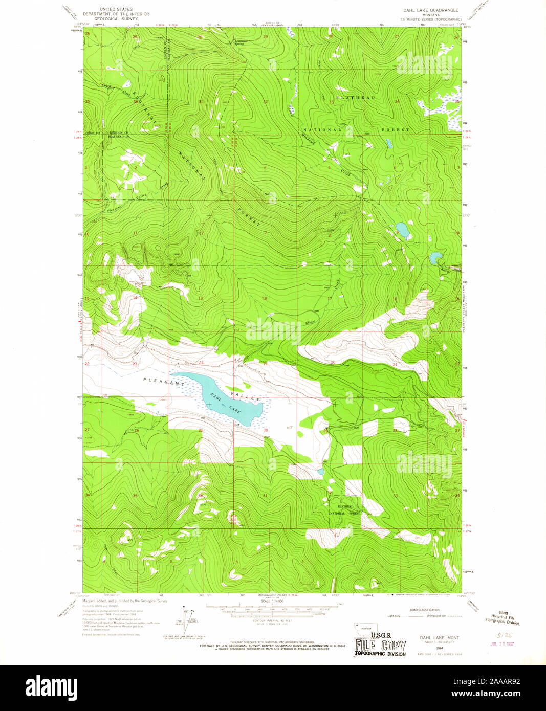 USGS TOPO Map Montana MT Dahl Lake 263284 1964 24000 Restoration Stock ...