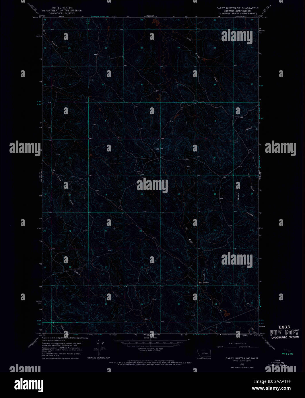 USGS TOPO Map Montana MT Darby Buttes SW 263311 1965 24000 Inverted ...