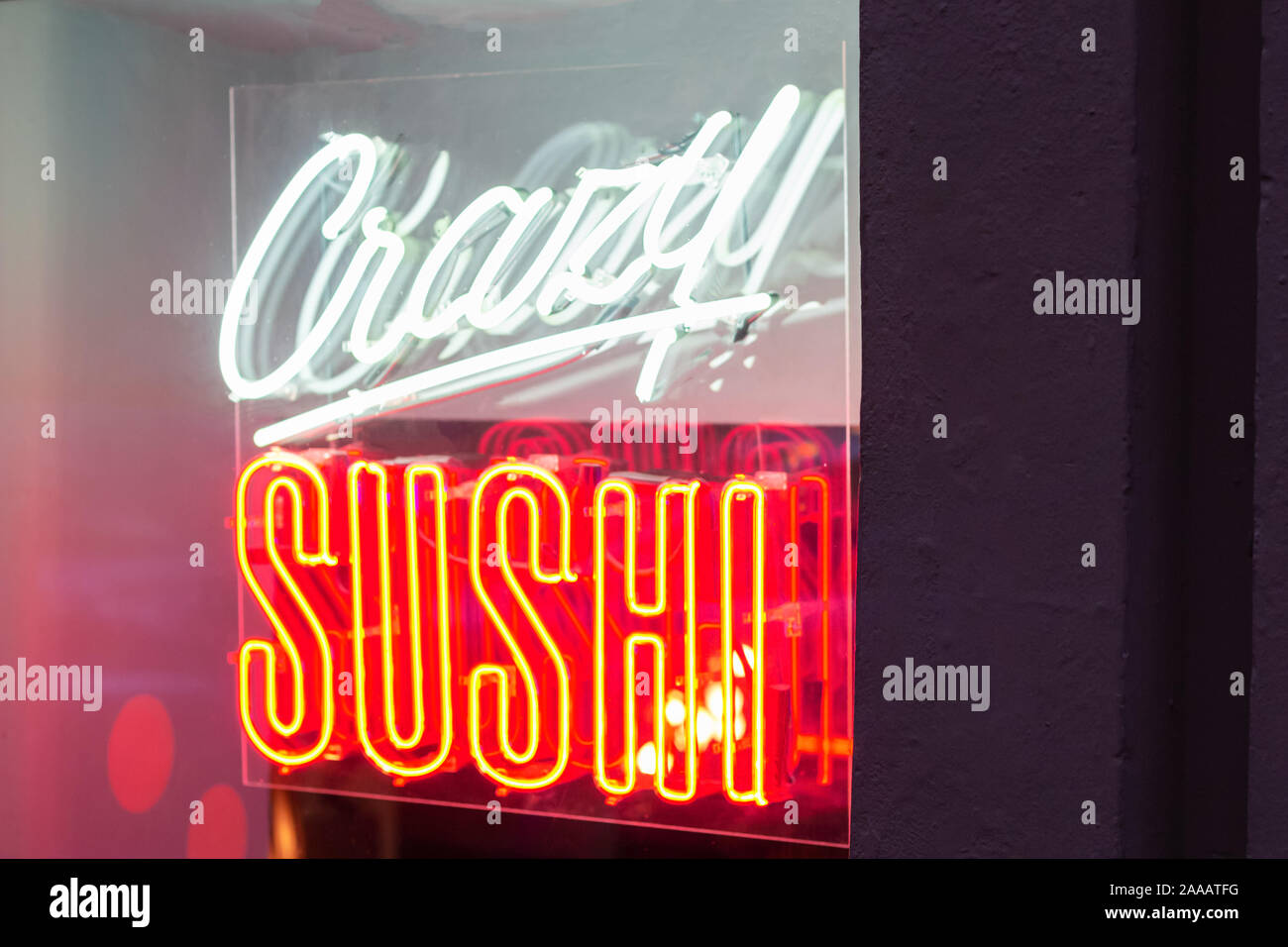 neon sushi advertising sign. restaurant window light design bar Stock ...