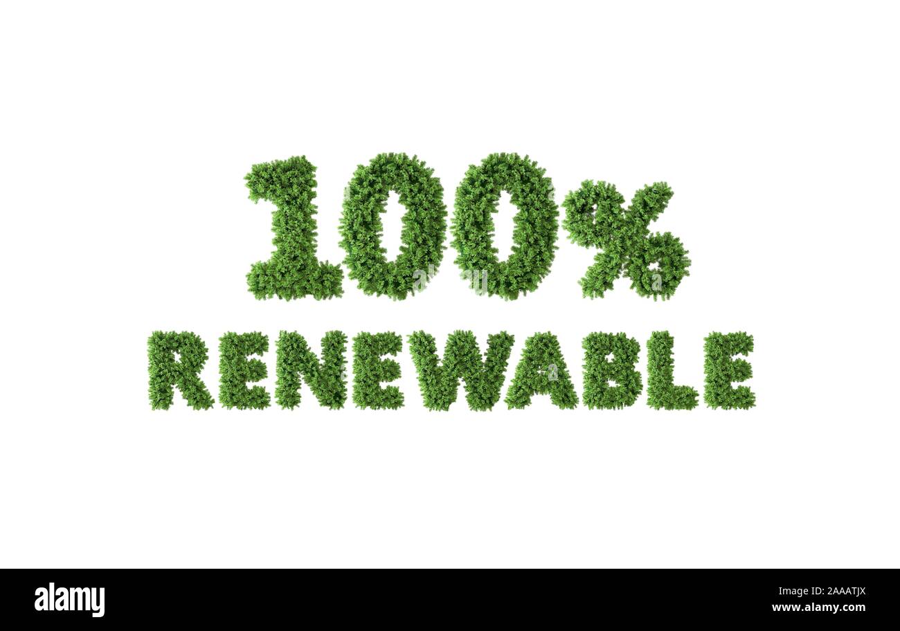 100% Renewable, letters with vegetation on white background Stock Photo ...