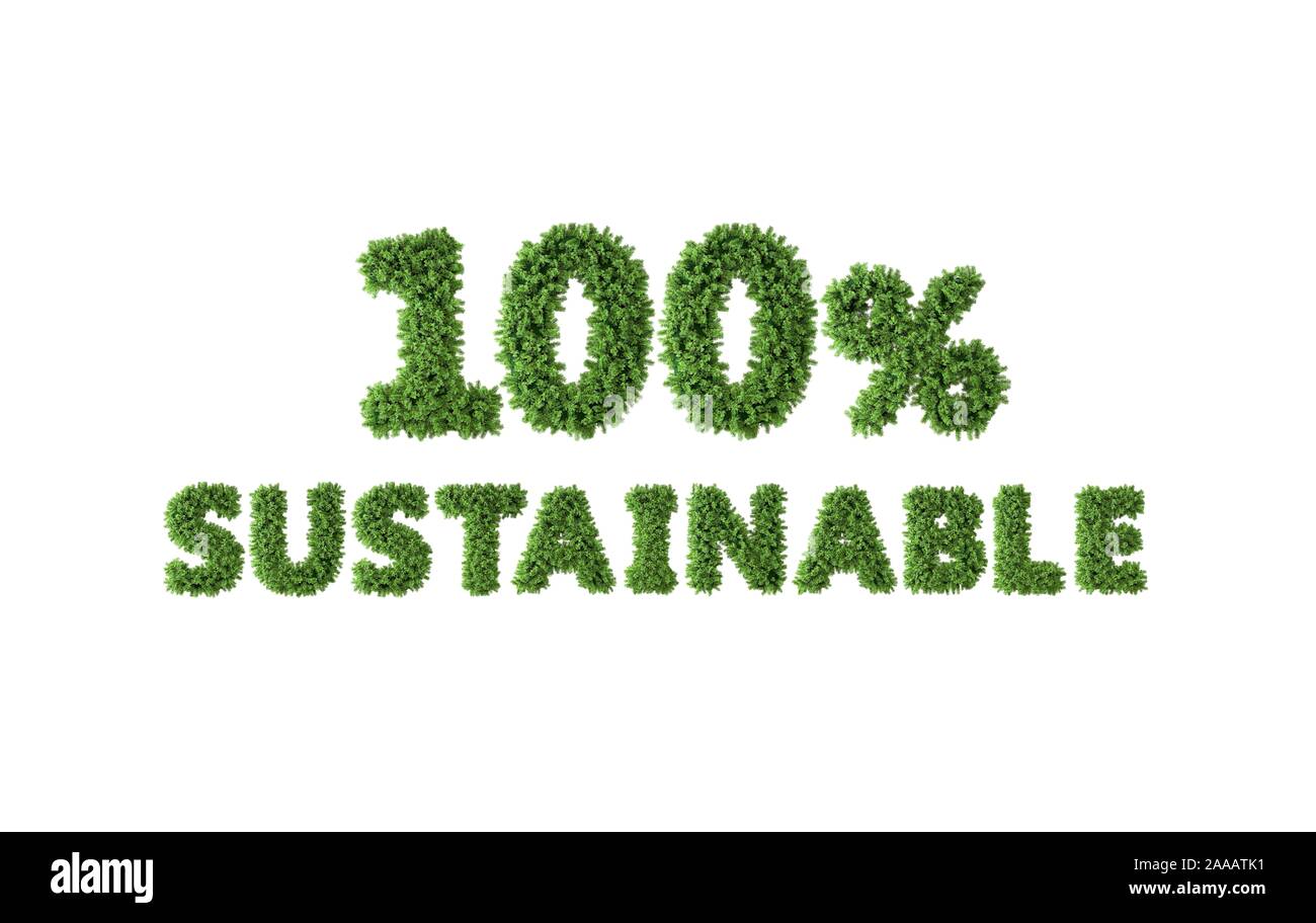 100% Sustainable, letters with vegetation on white background Stock ...