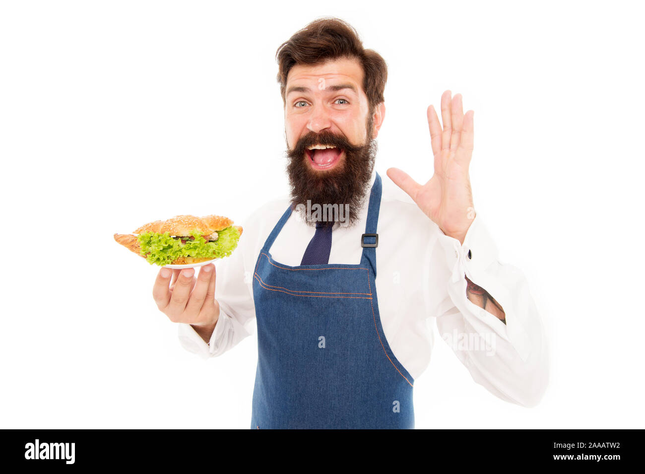 Enjoy taste of dieting right. Dieting expert isolated on white. Happy ...