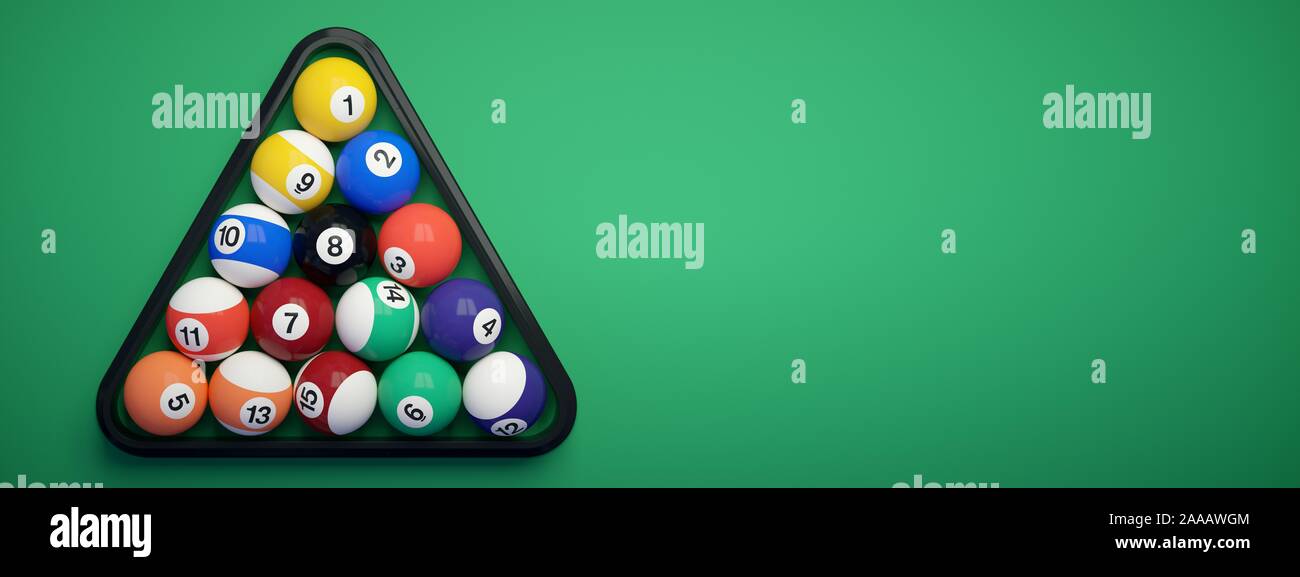 Billiard balls placed in the shape of a triangle Stock Photo - Alamy