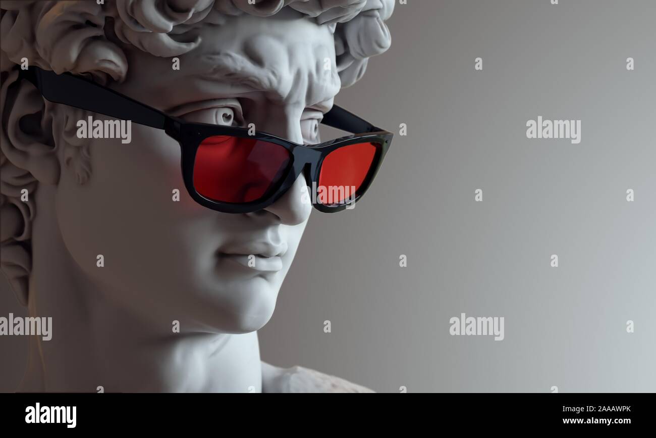 Bust of David with red glass glasses Stock Photo - Alamy