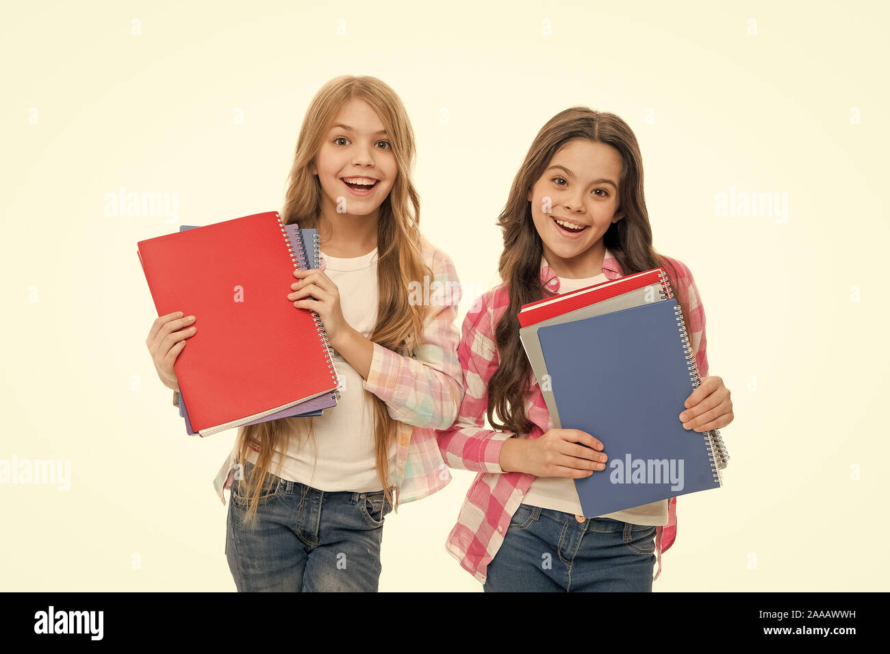 Language courses for youth. Girls with school textbooks white ...
