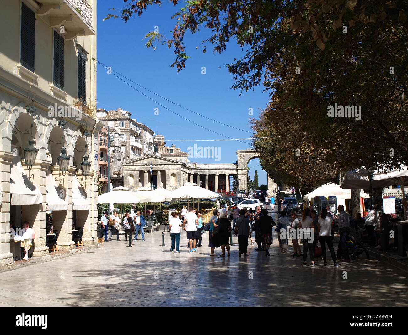 Restaurants and cafe bars along The Liston in old Corfu Town, Kerkyra ...