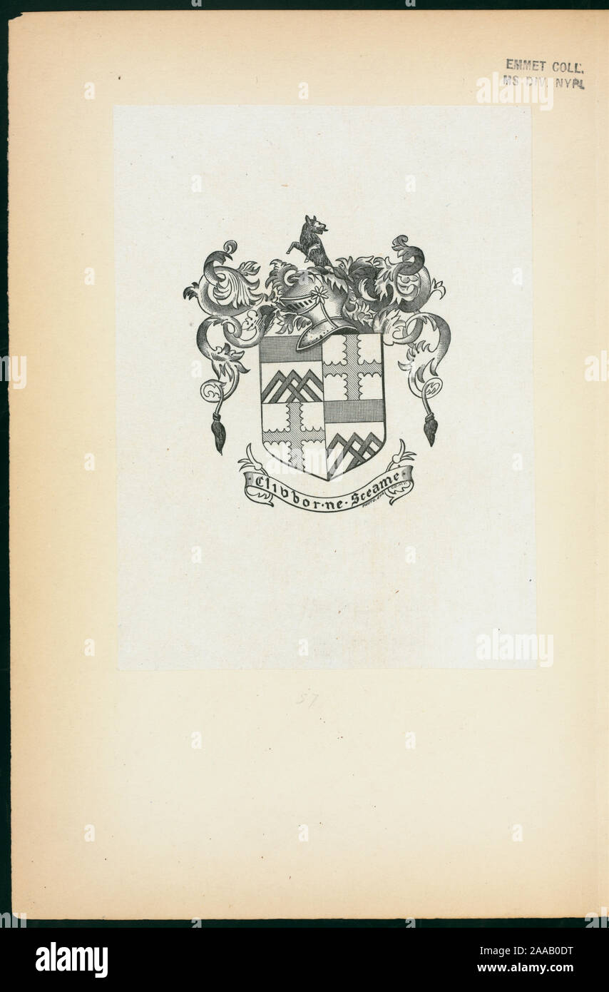 EM14640; Claiborne's coat of arms with a motto Clibbor ne sceame Stock ...
