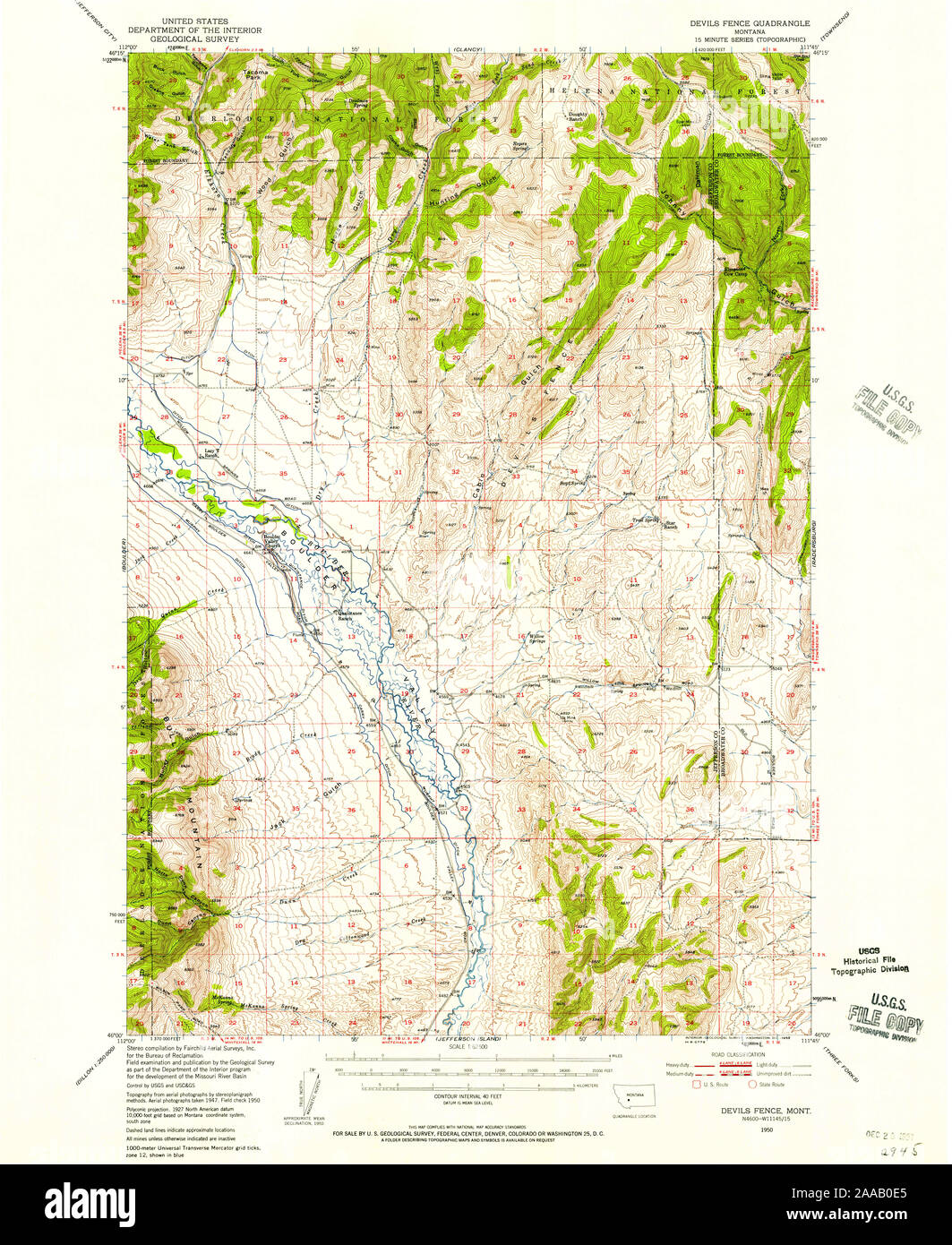 USGS TOPO Map Montana MT Devils Fence 267970 1950 62500 Restoration ...