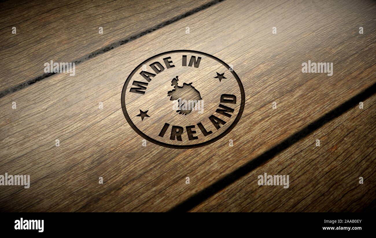 Made in Ireland wood engraving. Embossed stamp Stock Photo - Alamy
