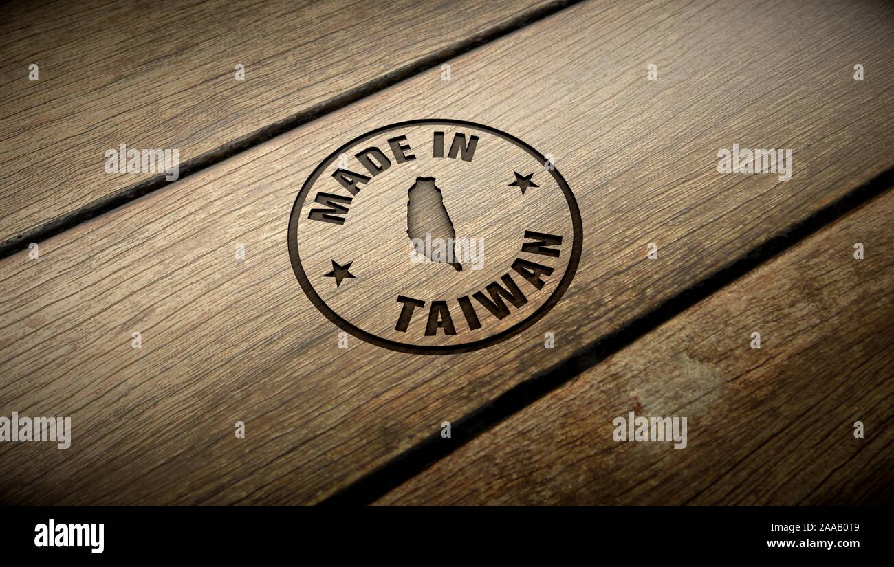 Made in Taiwan wood engraving. Embossed stamp Stock Photo - Alamy