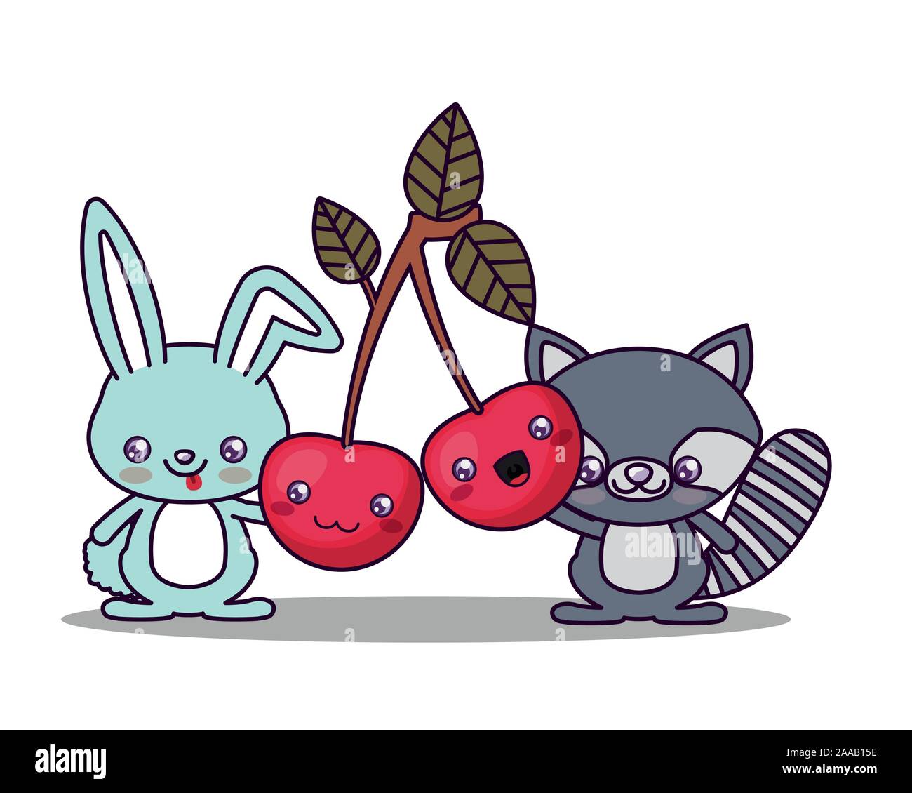 Kawaii rabbit and raccoon cartoon vector design Stock Vector Image ...
