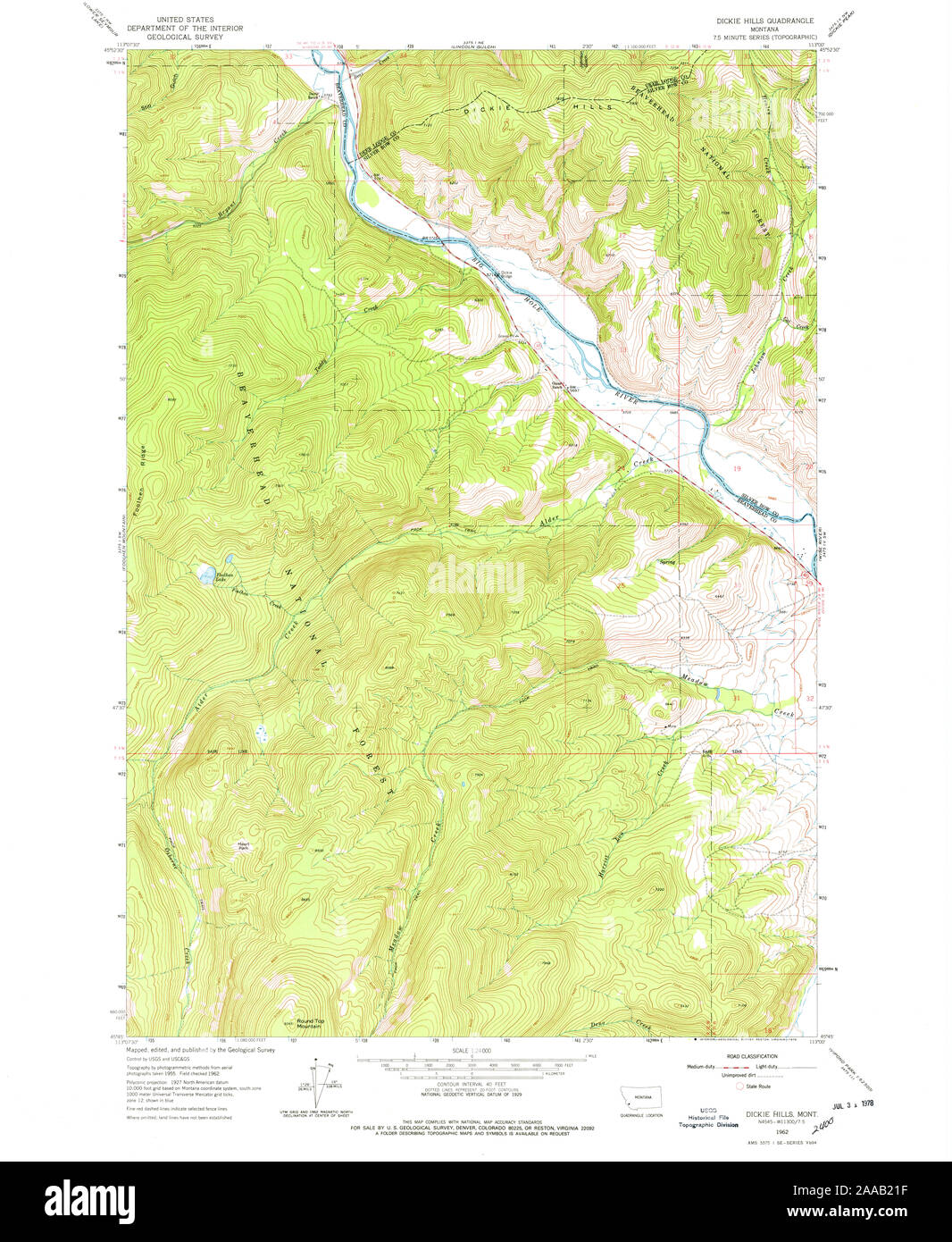 USGS TOPO Map Montana MT Dickie Hills 263425 1962 24000 Restoration ...