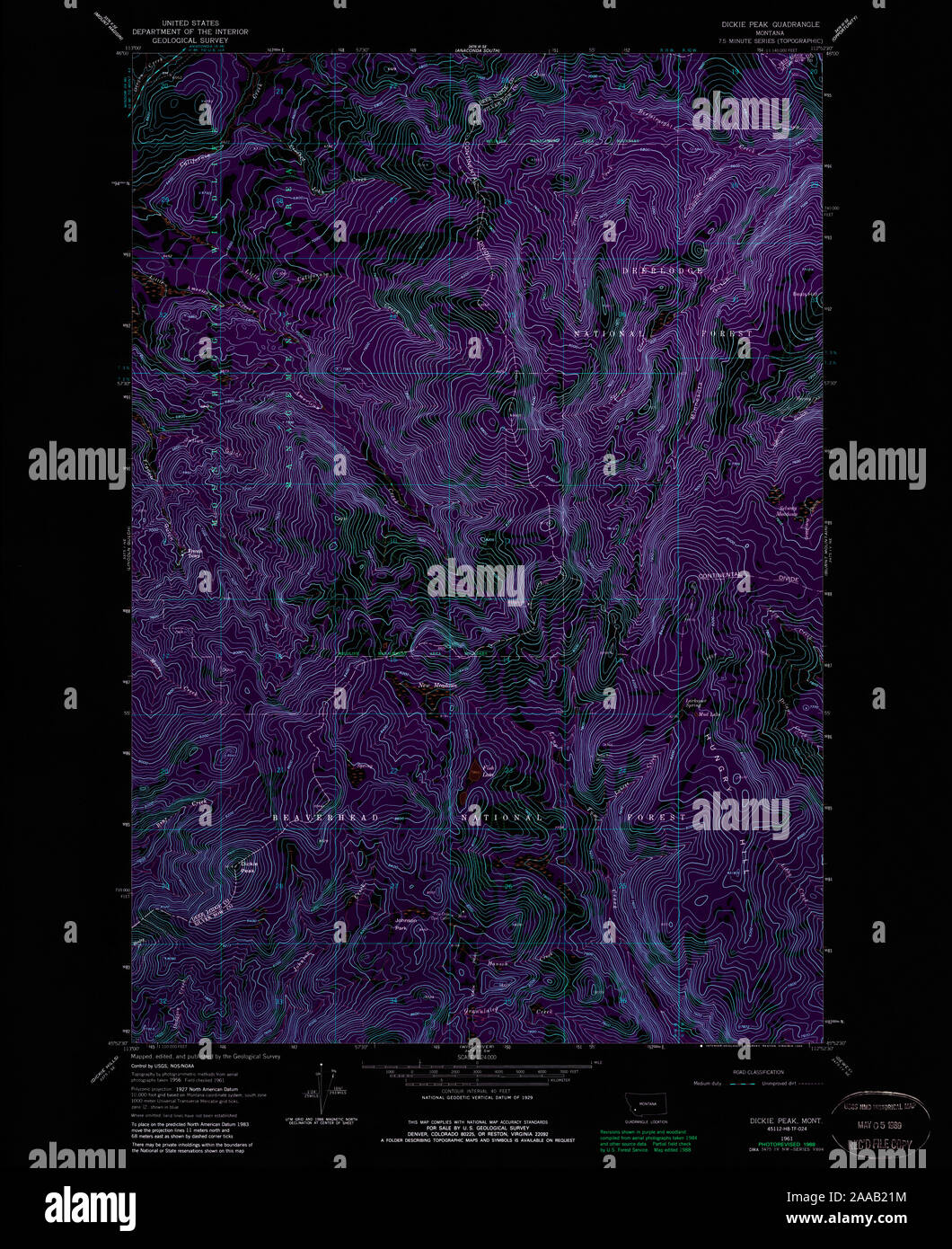 USGS TOPO Map Montana MT Dickie Peak 263426 1961 24000 Inverted ...