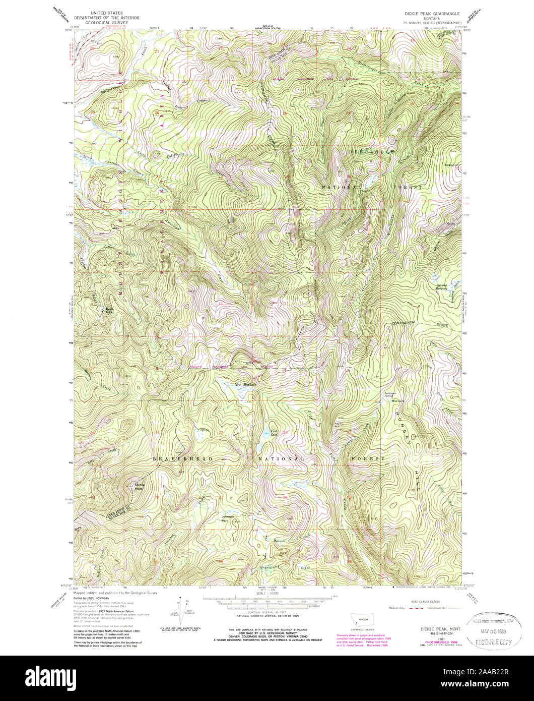 USGS TOPO Map Montana MT Dickie Peak 263426 1961 24000 Restoration ...