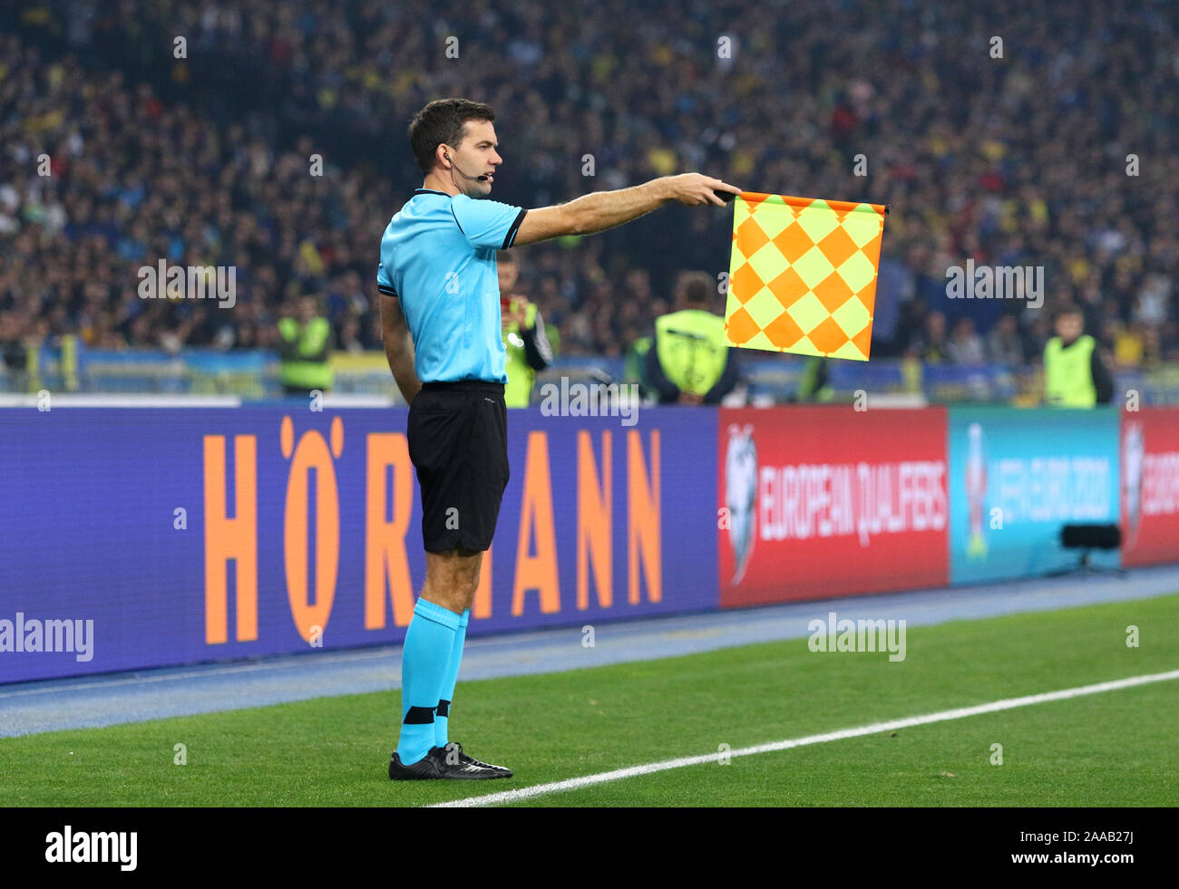 Kyiv, Ukraine - October 14, 2019: Assistant referee Adam Nunn (ENG) in ...