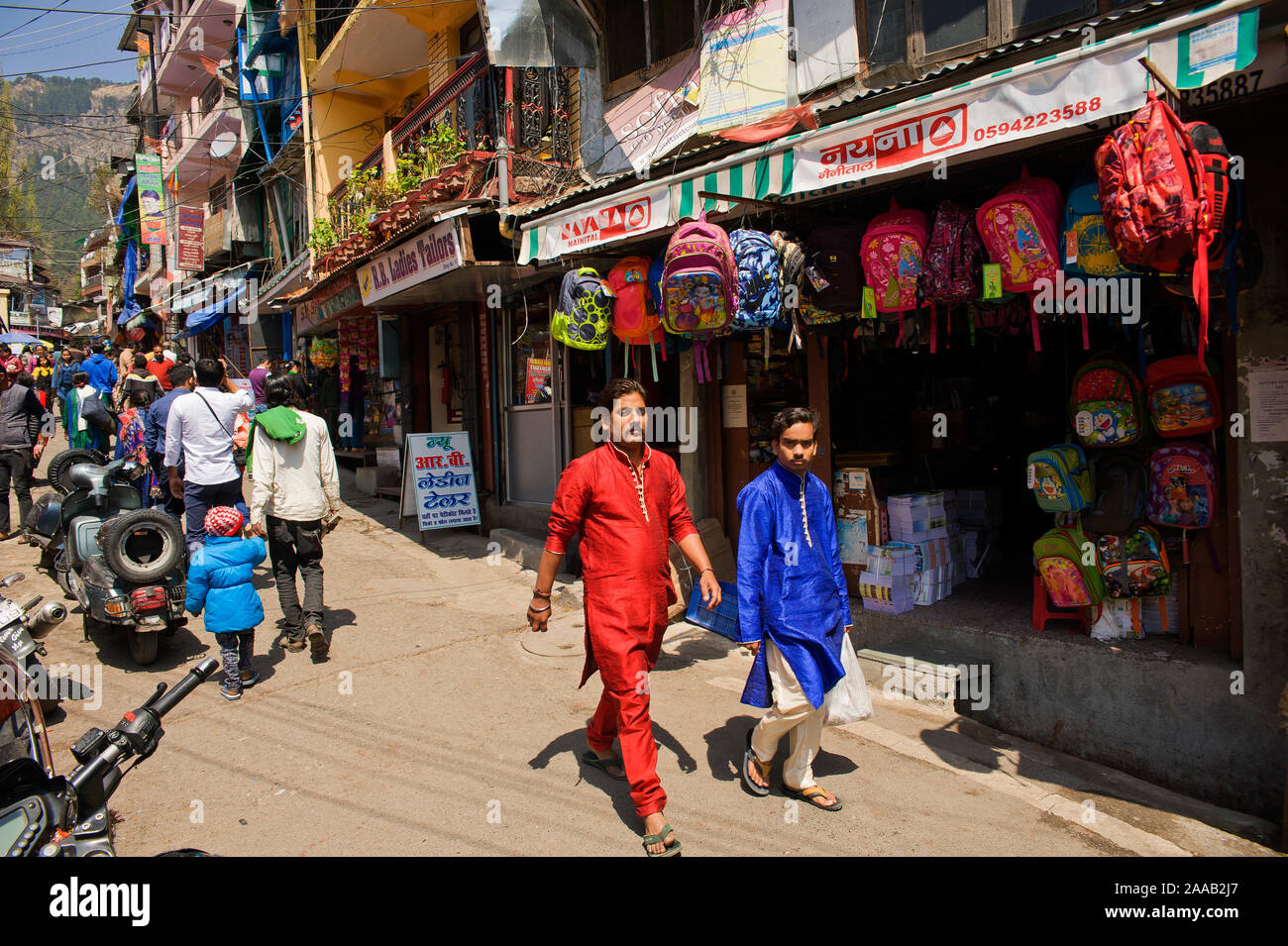 Street scene at Bara Bazar, Malital area, Nainital, Uttarakhand, India ...
