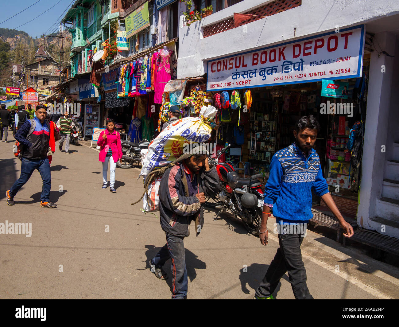 Street scene at Bara Bazar, Malital area, Nainital, Uttarakhand, India ...