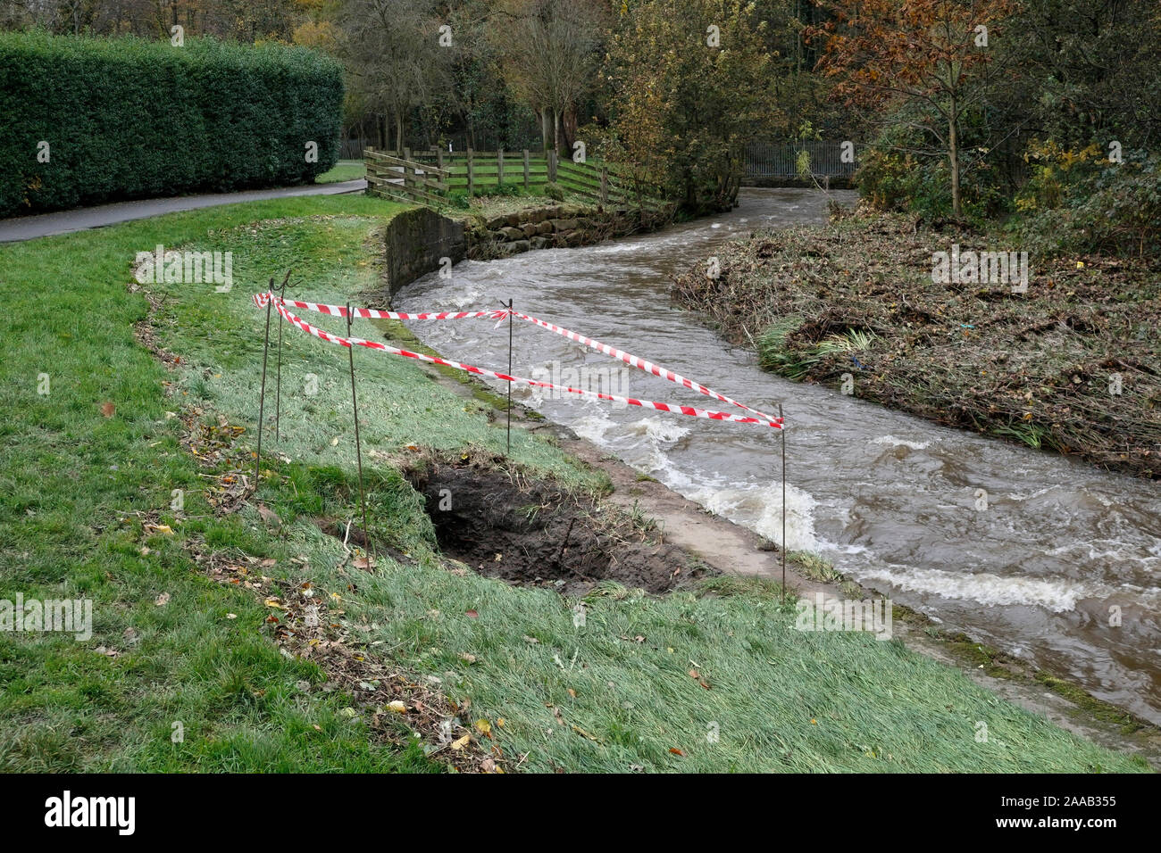 River Sheaf showing signs of recent flooding, Millhouses Park ...