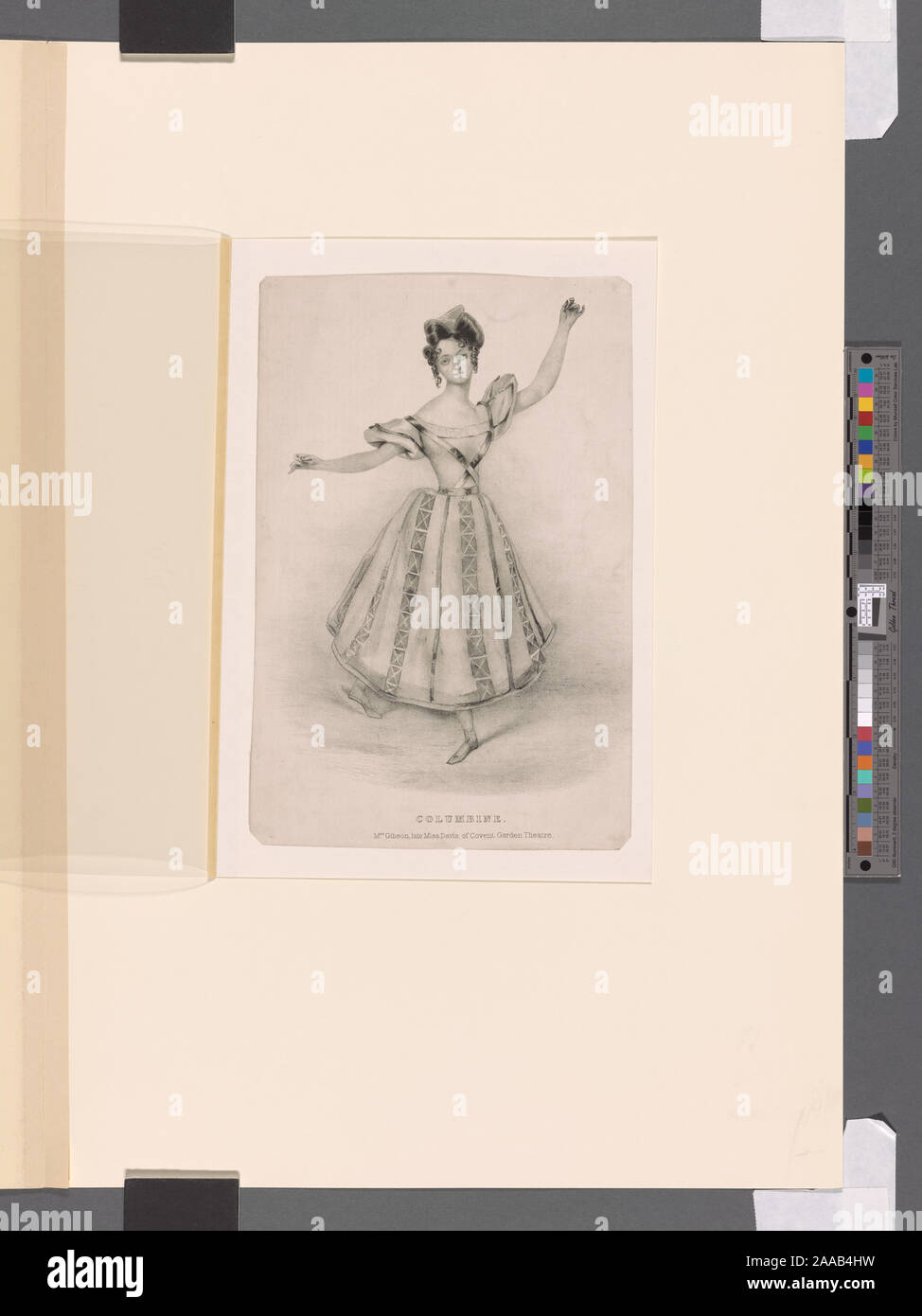 Clara Davis, posed in fourth position, left arm upraised, right arm ...