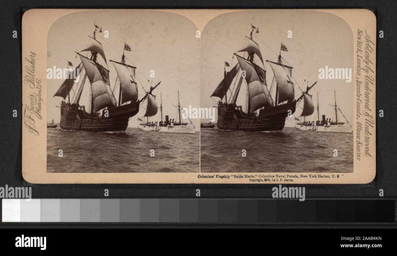Columbus' flagship Santa Maria, Columbus Naval parade, New York Harbor ...