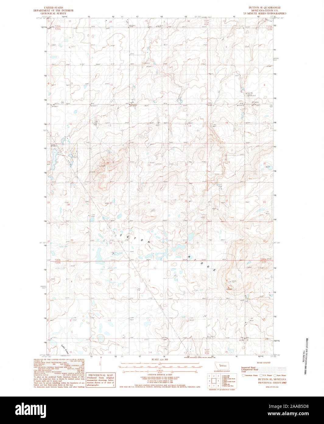 USGS TOPO Map Montana MT Dutton SE 263527 1987 24000 Restoration Stock ...